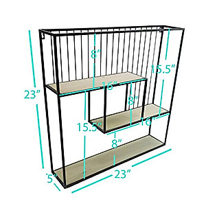 Admired By Nature Modern White Oak Wood Rectangular Mounted Metal Hanging Storage Floating Shelves, Black, ABN5E161-NTRL Wall Shelf