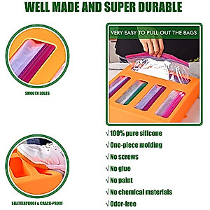 Silicone Ziplock Bag Organizer for Kitchen Drawer Pantry Organization, Compatible with Ziploc, Solimo, Hefty, Glad All Brands Plastic Food Storage Bags, Fits Gallon, Quart, Sandwich, Slider Quart, Snack Baggie, 5 Slots, Orange