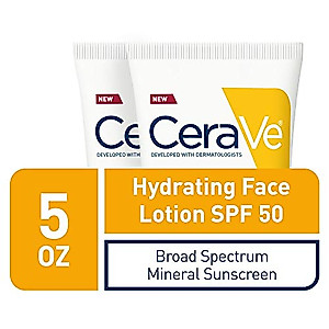 CeraVe 100% Mineral Sunscreen Spf 50 | Face Sunscreen With Zinc oxide & Titanium Dioxide for Sensitive Skin | 2.5 Oz, 2 Pack
