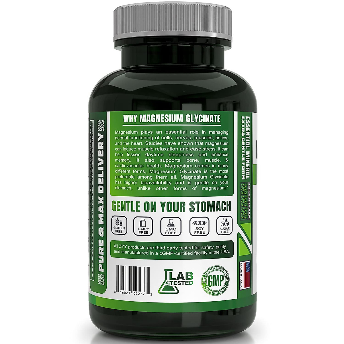 ZYY Pure Magnesium Glycinate Capsules 1000mg Maximum Strength, Chelated for High Absorption Magnesium Supplement for Sleep, Muscle, Brain, Bone and Heart Health, 3rd Party Tested, 180 Capsules