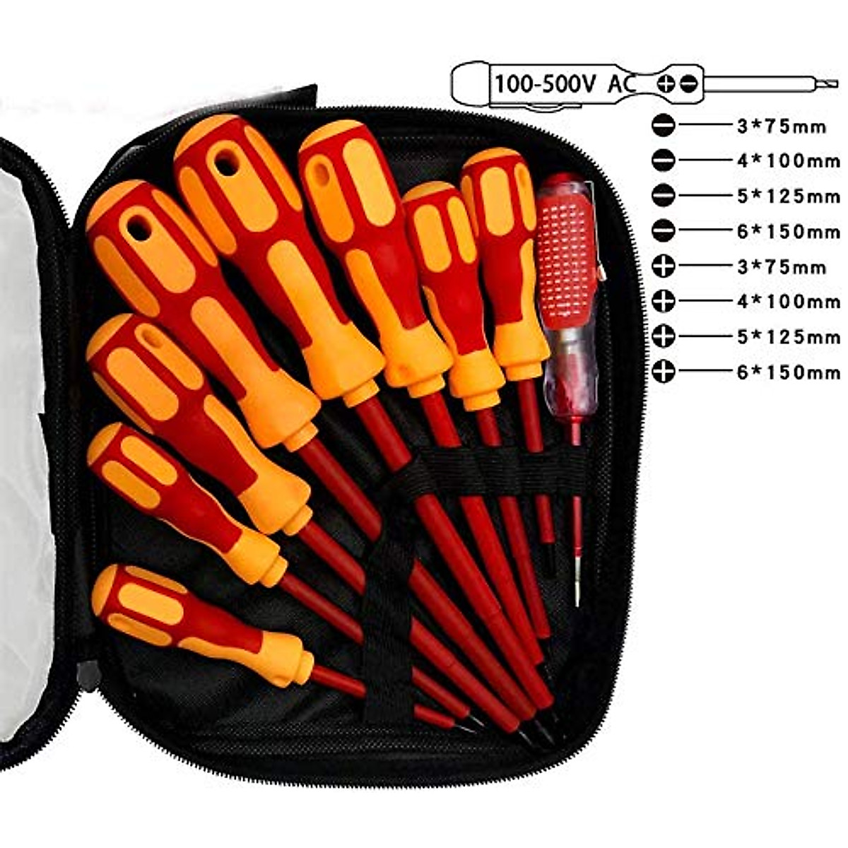 uoboeuq 9 Piece 1000V Insulated Electrician Screwdrivers Set with Magnetic Tips, Slotted and Phillips Bits Non-Slip Grip, with 1 Test pen Electrical screwdriver set