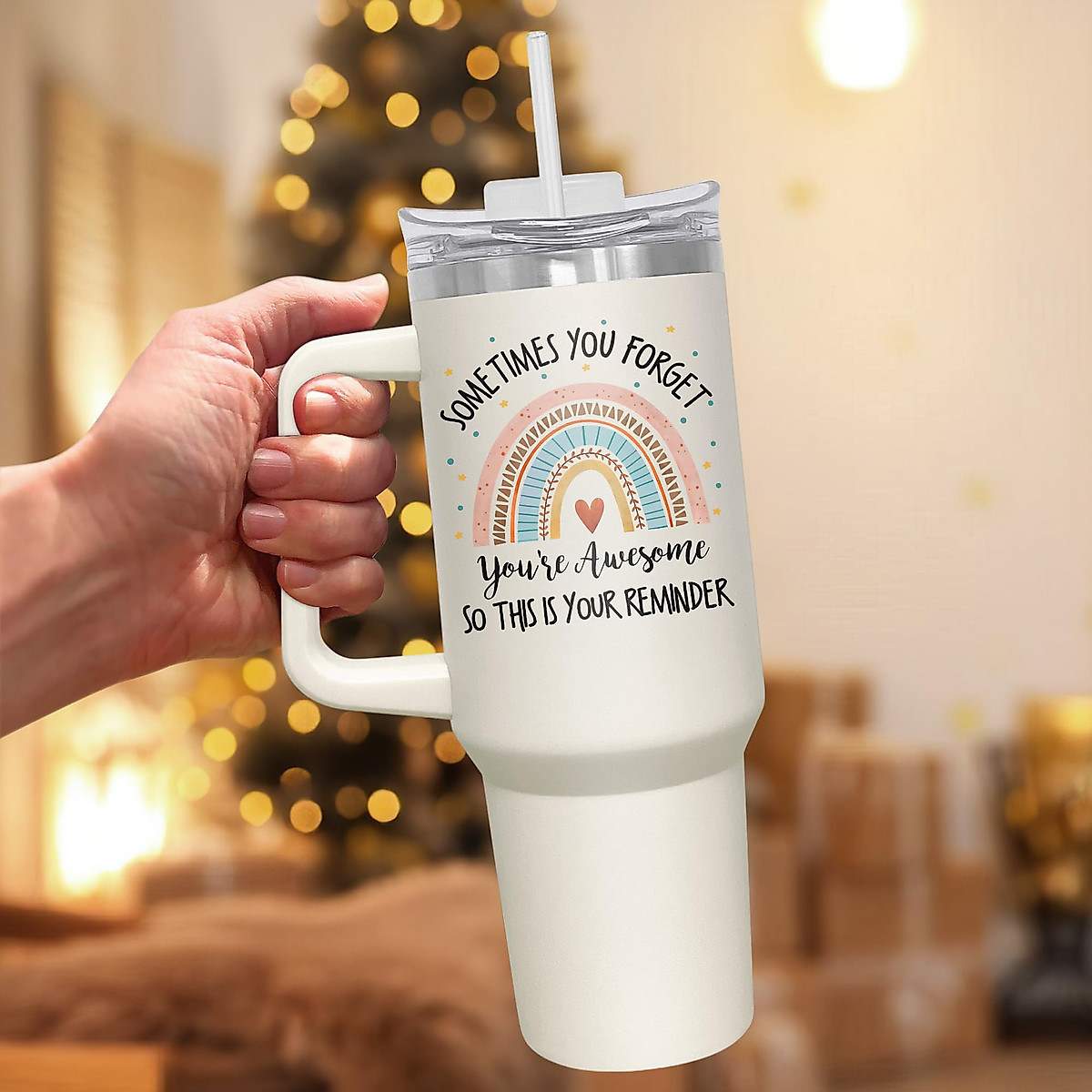 AXIARA Inspirational Gifts For Women - Insulated 40 oz Tumbler with Straw and Handle - Birthday Christmas Retirement Thank You Encouragement Gifts For Women Friends Coworkers