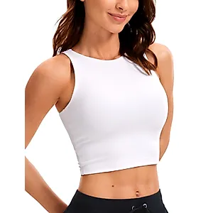 CRZ YOGA Womens Butterluxe Double Lined Cropped Tank Tops High Neck Racerback Tanks Sleeveless Casual Workout Crop Top White Small