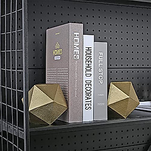 Ambipolar Geometric Decorative Ball Shaped Bookends, Modern Cast Iron Gold Bookends for Office Desk, Book Shelf, Room Decor, Home Office, Book Stand or Organizer, Set of 2