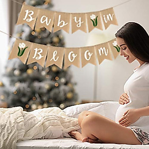 Adurself Baby in Bloom Burlap Banner with Flower Welcome Baby Jute Bunting Garland for Spring Theme Garden Mommy To Be Celebration Supplies Boy Girl Baby Shower Decoration