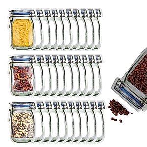 30 Mason Jar Bags, Wide Mouth Jar Bags Reusable Airtight Seal Food Storage Bags Leak-Proof Saver Bags for Travel Camping and Kids