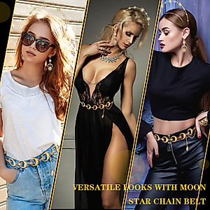 Cunno 3 Pieces Crown Earrings for Women Belt Chain Set Stars Crown Drop Earrings Moon Star Body Chain Belt (Elegant)
