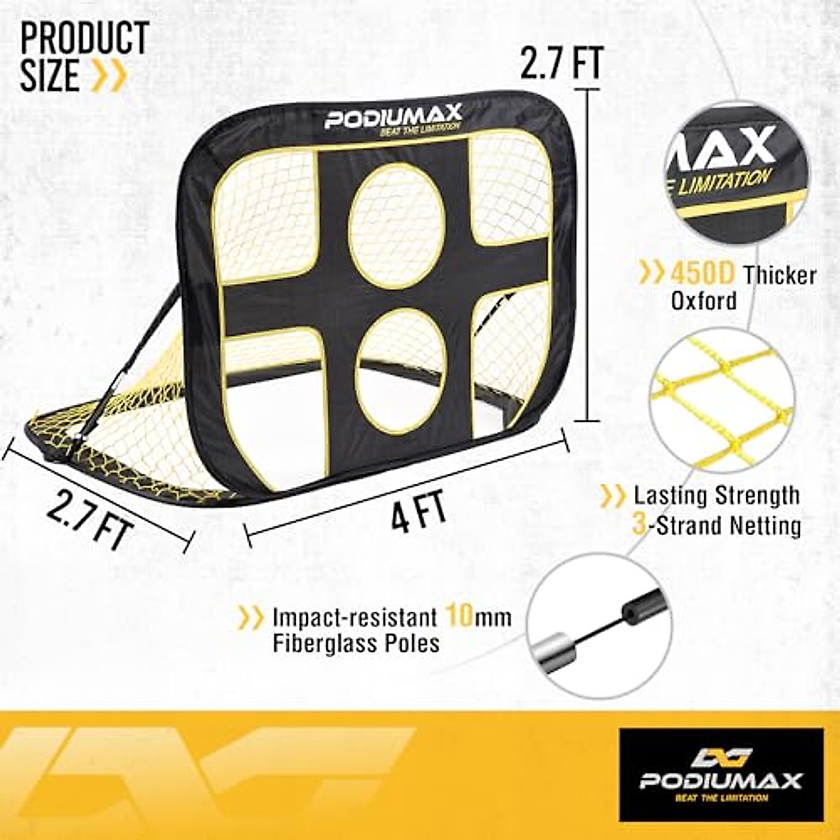 PodiuMax 2 in 1 Pop Up Soccer Goal - Indoor Outdoor Soccer Target Net for Improving Passing and Shooting Accuracy | Portable with Carrying Bag