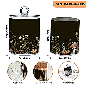 Mushrooms Berries Clear Plastic Storage Jars with Lids, Bathroom Vanity Storage Organizer Holder Canister for Cotton Swabs,Makeup Sponges, Flossers,Bath Salts,4 Pack