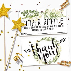 Diaper Raffle Tickets - Botanical - Set of 50 Double-Sided Raffle Cards - Blank Baby Shower Stationery - Fun and Colorful Baby Shower Supplies for Under $15!