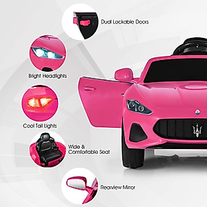 HONEY JOY Pink Ride On Car, Licensed Maserati 12V Battery Powered Electric Car for Kids with Parent Remote Control, Lights, Horn, Music, 4-Wheel Ride on Toys for Toddlers, Gift for Boys Girls (Pink)
