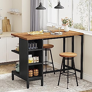 Tribesigns Kitchen Island with Storage Shelves, 43 Inch Kitchen Prep Table with 5 Open Shelves and Large Worktop, Industrial Butcher Block Island Coffee Bar Table, Dark Walnut (Stools Not Included)
