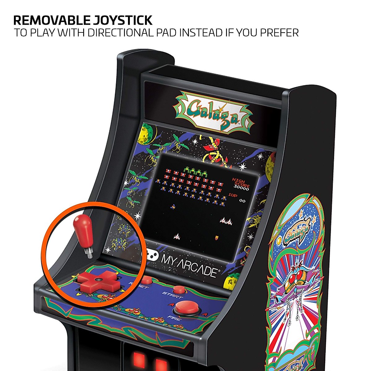 My Arcade Micro Player Mini Arcade Machine: Galaga Video Game, Fully Playable, 6.75 Inch Collectible, Color Display, Speaker, Volume Buttons, Headphone Jack, Battery or Micro USB Powered