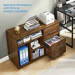 GreenForest File Cabinet for Home Office with Drawer 40 inch Mobile Filing Cabinets Printer Stand with Open Storage Shelves, Walnut
