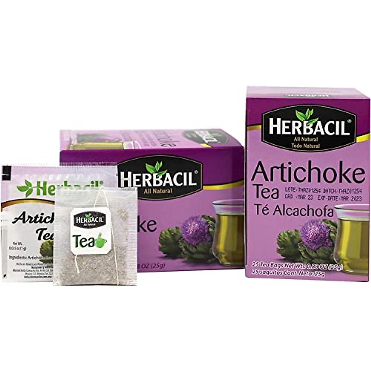 Herbacil Artichoke Tea, Herbal Tea, Caffeine-Free, 2-pack of 25 tea bags per box (50 bags)