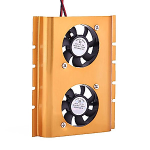 ASHATA HDD Dual Fan Cooling Cooler, 3.5" Hard Disk Drive Fan Cooling Cooler Gold Tone, Hard Disk Cooler for HDD with Fast Heat Dissipation, 2 Fans Design(Gold)
