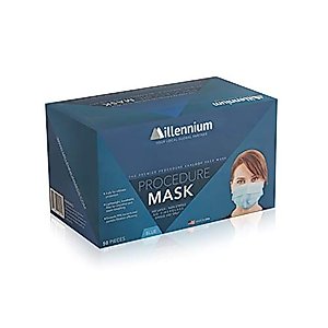 Millennium Disposable 3-Layer Breathable Ear-Loop Face Mask, Made in USA, Latex Free with Adjustable Nose Stripe, Box of 50
