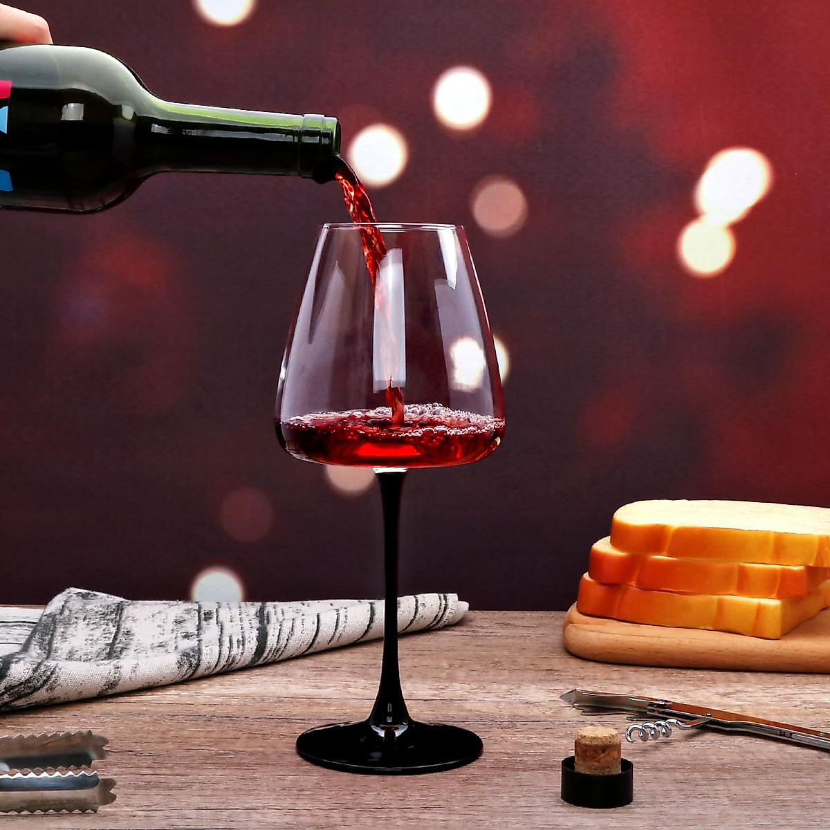 Wine Glasses 20oz,Black Stem Red Wine Glasses Set of 6,Clear Wide Bowl Burgundy Stemware for Home Bar,Anniversary,Wedding,Event