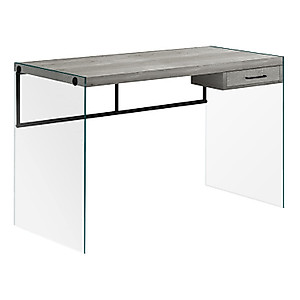 Monarch Specialties Computer Desk - Contemporary Writing Desk with Drawer - Tempered Glass Legs - 48"L (Grey Reclaimed Wood Look)