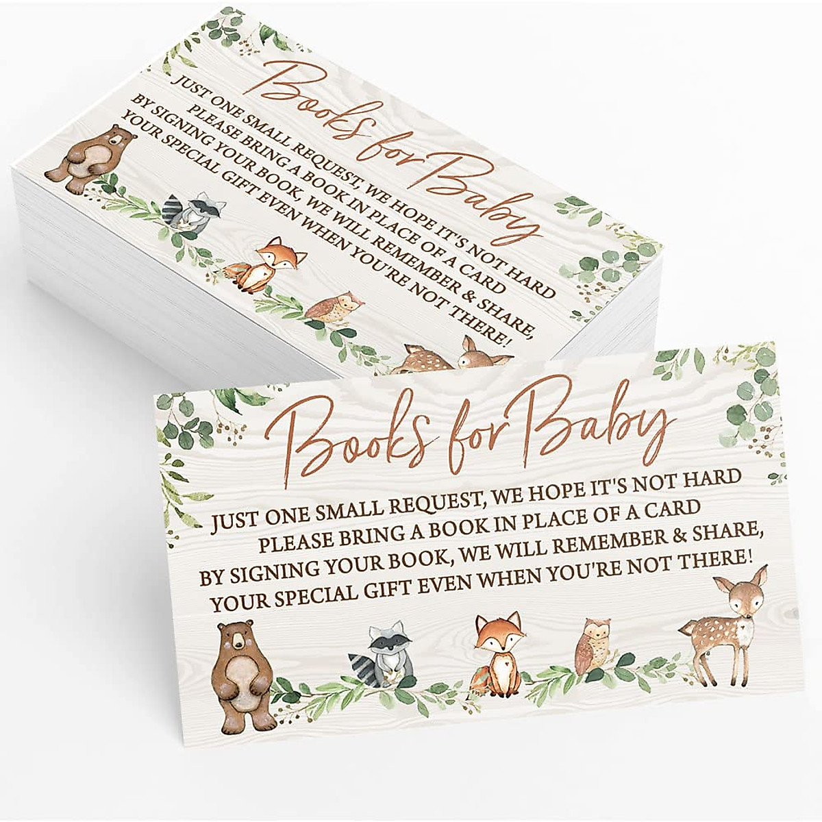Bring a Book Insert Cards, Set of 50, Woodland Baby Shower Games, Activities, Favors