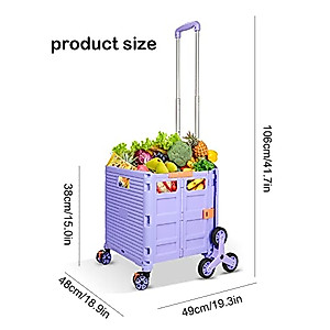 Shopping Trolley Cart, Outdoor Garden Trailer with Adjustable Handle, for Groceries Teacher Crate Foldable Utility Cart with Lid and 8 Wheels Stair Climbing Collapsible Storage Cart