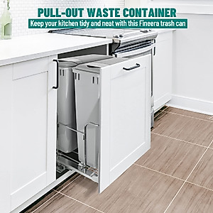 Pull-Out Trash Can, 50Qt Double Bins, Under Mount Waste Container with Soft-Close Slides, 176 lbs Load Capacity & Recycling Bin Door-Mounted Brackets Garbage with Lids for Kitchen Home Cabinet,2pack