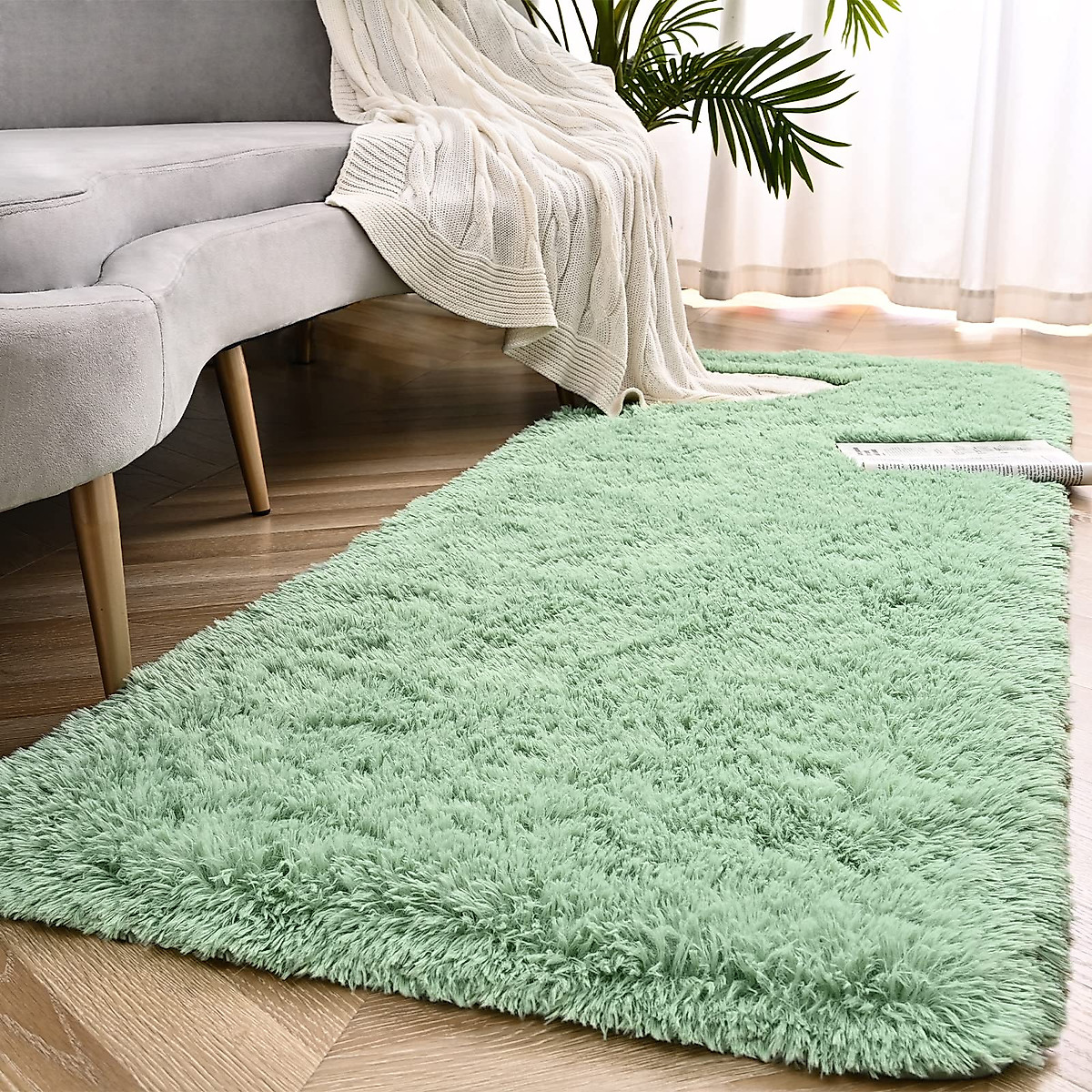 Zedrew Sage Green Runner Area Rugs for Bedroom Living Room, 2x4 Feet Fluffy Bedside Rugs, Soft Shaggy Carpet Rug for Kids Room Nursery, Furry Rugs for Girls Boys Dorm Room Home Decor