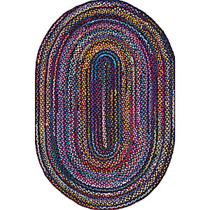 nuLOOM Tammara Bohemian Hand Braided Area Rug, Oval 3x5, Blue