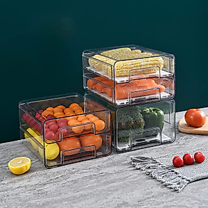 Qielie 2 PCS Stackable Food Container Fruite Drawer for Refrigerator Vegetable Storage Box