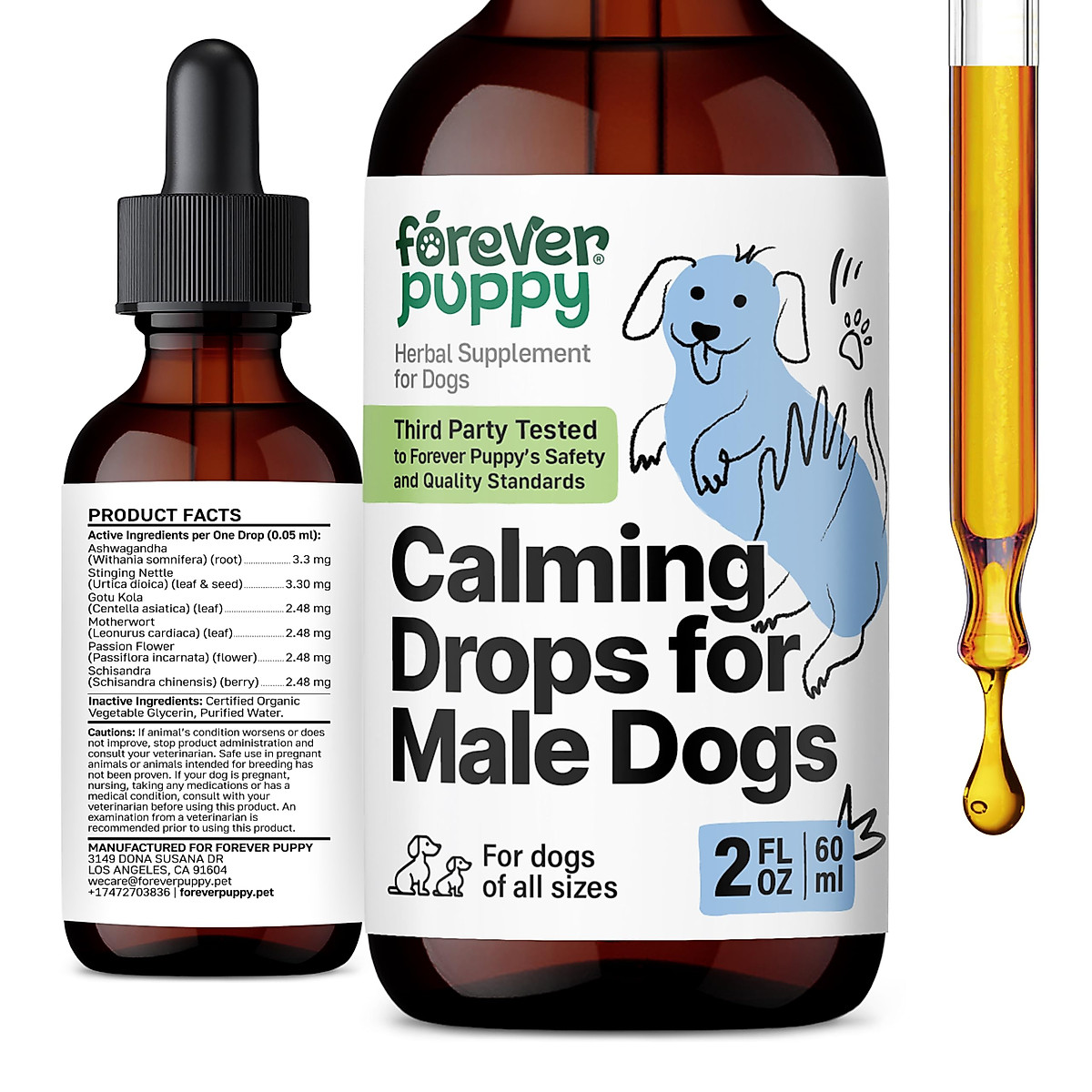 Calming Drops for Male Dogs - Calming Care w/Ashwagandha & Passion Flower - Natural Alternative to Dog Calming Chews and Treats - Dog Food Supplements for Composure & Relaxation - 2 oz