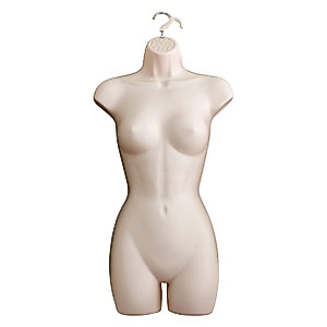 DisplayTown Flesh Female Mannequin Hip Long Hollow Back Body Stackable Dress Form with Hanging Hook for Tshirt Display, Countertop, Craft Shows, Photos and Design, S-M Clothing Size