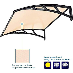 116 inch / 78 inch / 39 inch Window Awning Outdoor Polycarbonate Hollow Sheet Door Patio Canopy (40''x 80'', Dark Brown Canopy + Black Bracket)