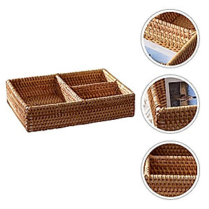 BESPORTBLE Rattan Basket Divided Woven Storage Case 3- Compartment Wicker Organizer