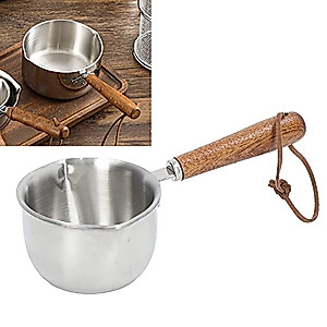 Fdit Dual Spout Warmer, Stainless Steel Mini Melting Pot with Wooden Handle, Multifunction Milk Pot Chocolate Melting Pan for Kitchen (200ML)