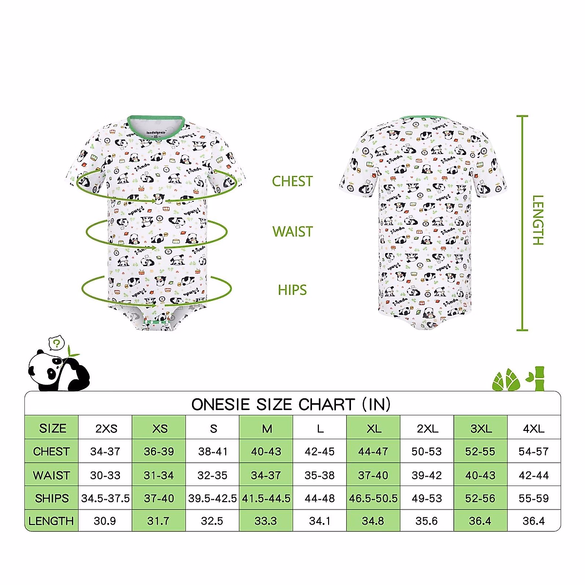 Landofgenie Men Short Sleeve Bodysuit Pajama Panda Print Bodysuit One Piece Pajamas Rompers Basic Onesie 3XL