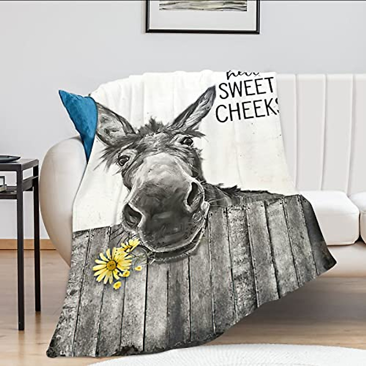 Funny Donkey Throw Blanket Cute Animal Donkey Flower Blanket for Kids Adults Super Warm Soft Cozy Plush Fleece Flannel Blanket for Sofa Couch Bed Birthday Gifts 40"x50"