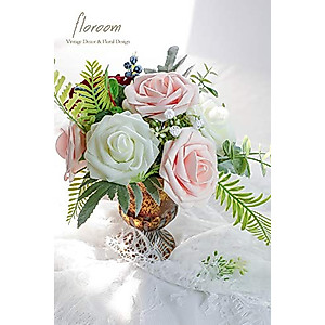 floroom Artificial Flowers 25pcs Real Looking Blush Foam Fake Roses with Stems for DIY Wedding Bouquets Bridal Shower Centerpieces Party Decorations