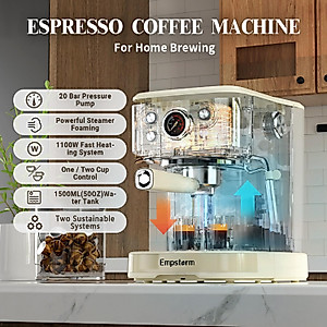 Empstorm Espresso Machine Latte Coffee Makers 20 Bar, 2 IN 1 Professional Cappuccino Machine and Milk Frother Steam Wand Compatible for NS Original Capsules for Home Brewing