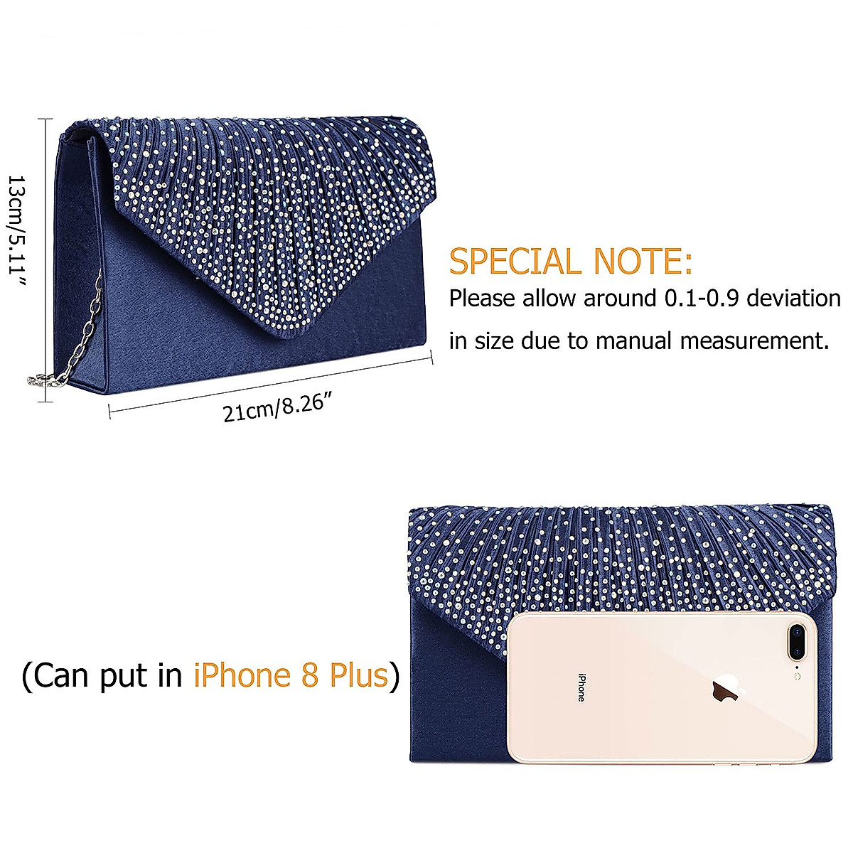 BAGLAMOR Women's Evening Handbags Elegant Envelope Clutch Purse Bag for Wedding Party Prom, Dark Blue