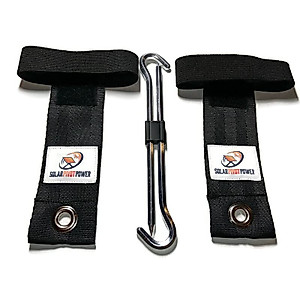 Solar Stakes - Anchor Portable Solar Panels with Seamless Add-on, Heavy Duty Strap with Hook/Loop and Elastic, 7" Aluminum Stake, Prevents Wind Tipping