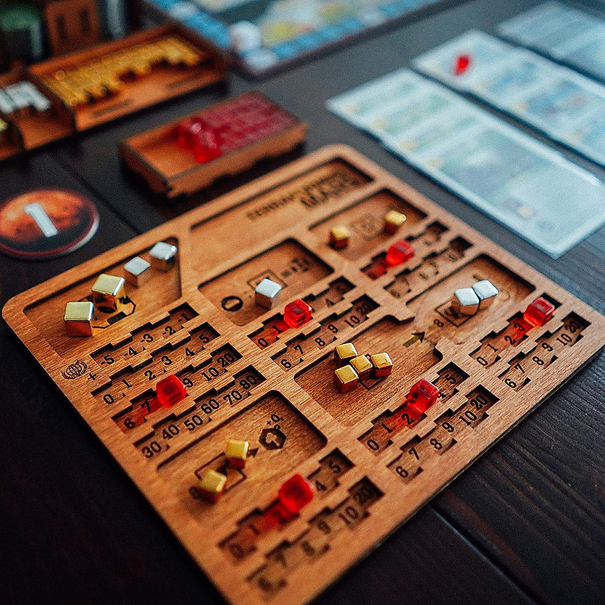 SMONEX Assembled Wooden Organizer Suitable for Board Game Terraforming Mars - Organizer with Player Boards for Storage Full Terraforming Mars Expansions