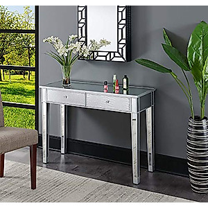 Convenience Concepts Vanity, Gold Coast Desk, Silver Faux Croc/Silver/Mirror