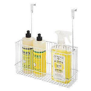 mDesign Metal Over Cabinet Kitchen Storage Organizer Holder or Basket - Hang Over Cabinet Doors in Kitchen/Pantry - Holds Bakeware, Cookbook, Cleaning Supplies - Steel Wire - White