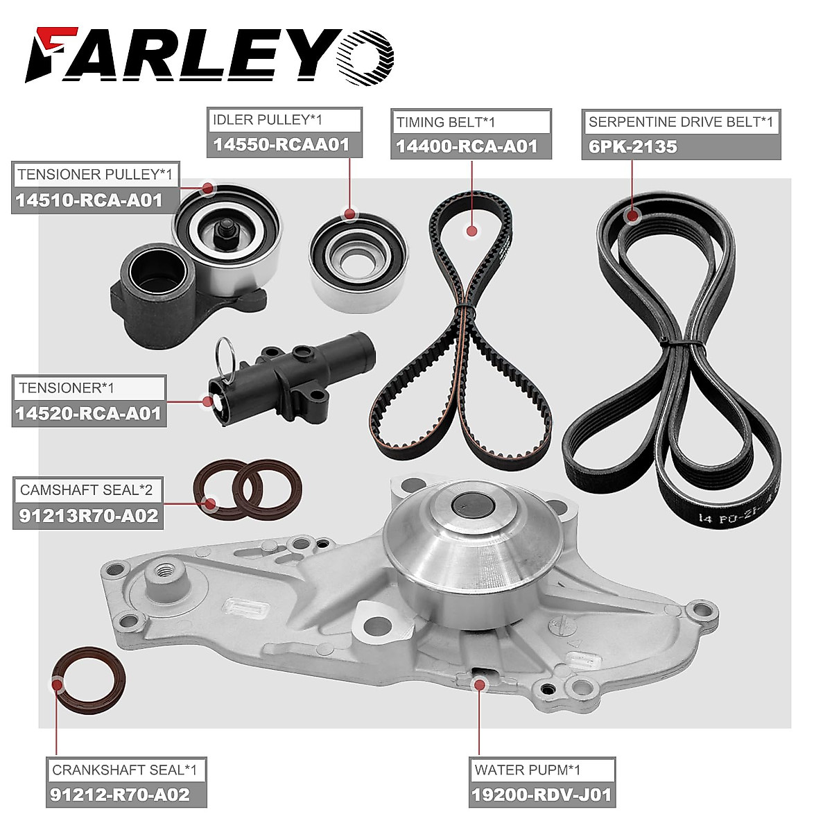 Timing Belt Kit with Water Pump Compatible with Honda, Acura & Saturn Vehicles - Accord, Odyssey, Pilot, TL, RL, MDX, Vue 3.5L, 3.0L, 3.7L #Replaces19200-RDV-J01 TKH002 TCKWP329