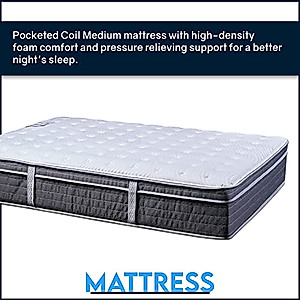 Treaton/Spring Air, 13-Inch Plush Euro top Pocket Coil Foam Encased Hybrid Mattress. Full, Grey