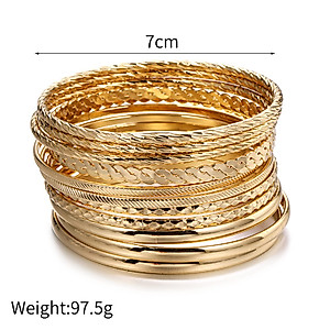 FUNOJOY Gold Bangle Bracelets For Women,14K Gold Plated Boho Indian Stackable Bracelets Gold Bangles For Women Girls Jewelry Gifts