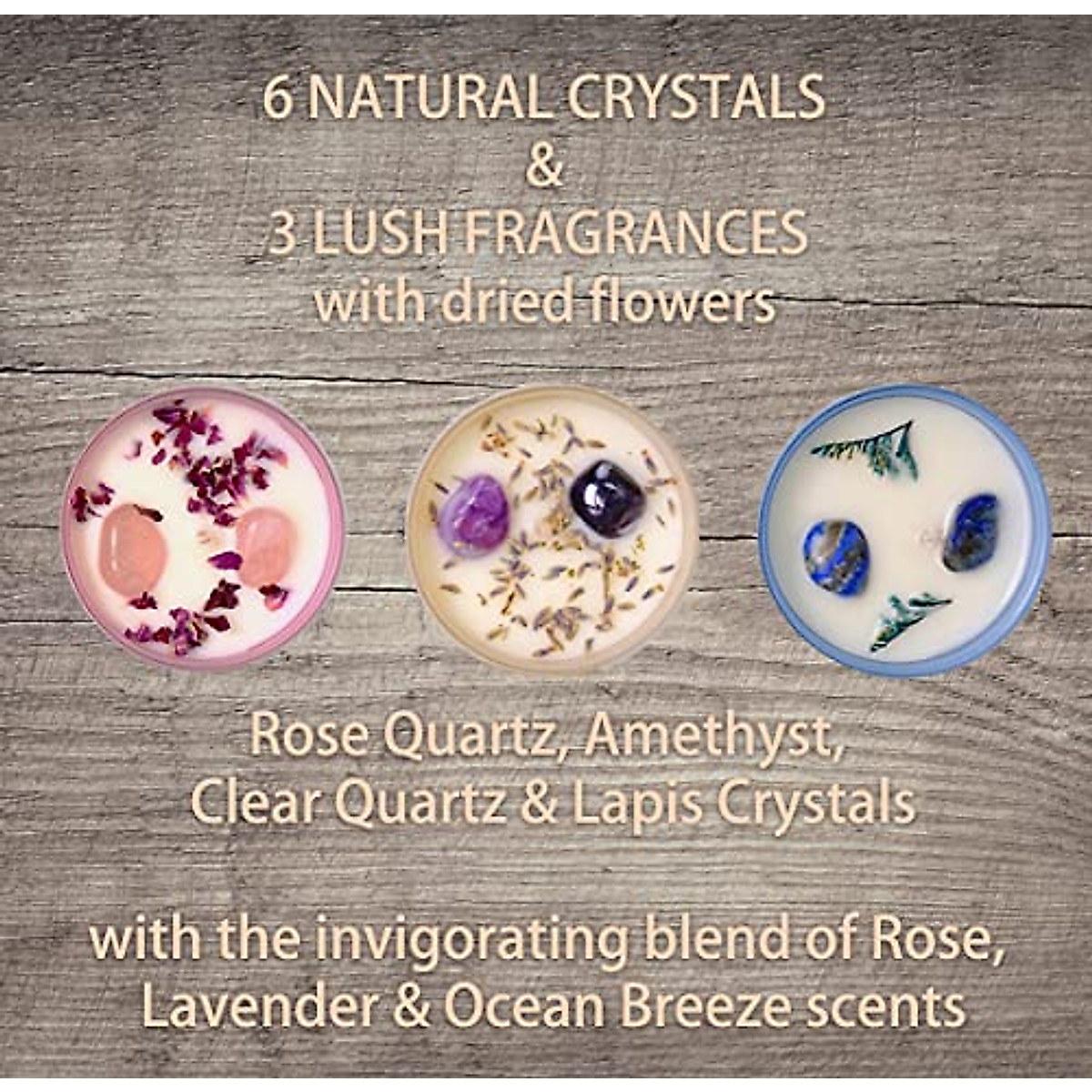 Zen Candle Set 3 Pack Soy Candle Set with Healing Crystals and Flowers Gift for Birthday, Anniversary, Mother's Day and Many More Occasions