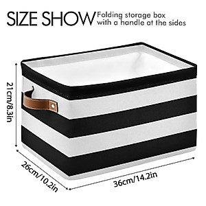 Kigai 2 Pack Foldable Storage Basket Black & White Stripes Foldable Storage Bins for Organizing Shelf Nursery Closet Organizers with Handle Toy Fabric Baskets for Home/Office