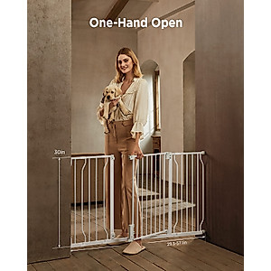 Ciays 29.5” to 57.1” Baby Gate for Stairs Doorways and House, 30” Height Extra Wide Auto-Close Safety Dog Gate for Pets with Secure Alarm, Pressure Mounted, White