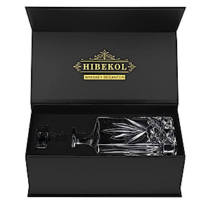 Hibekol Whiskey Decanter with Glass Stopper Lead-Free Glass 25.3 oz/ 750ml Decanter for Bourbon, Wine, Scotch, Vodka or Liquor…